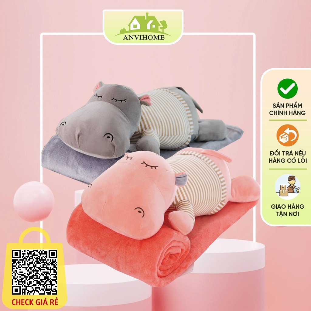 [Mã giảm 24%] Gấu Bông có mền ANVIHOME Bộ chăn gối văn phòng hình Hà Mã ...